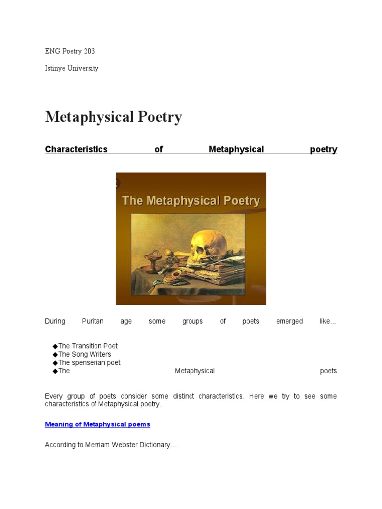 Characteristics of Metaphysical Poetry | PDF