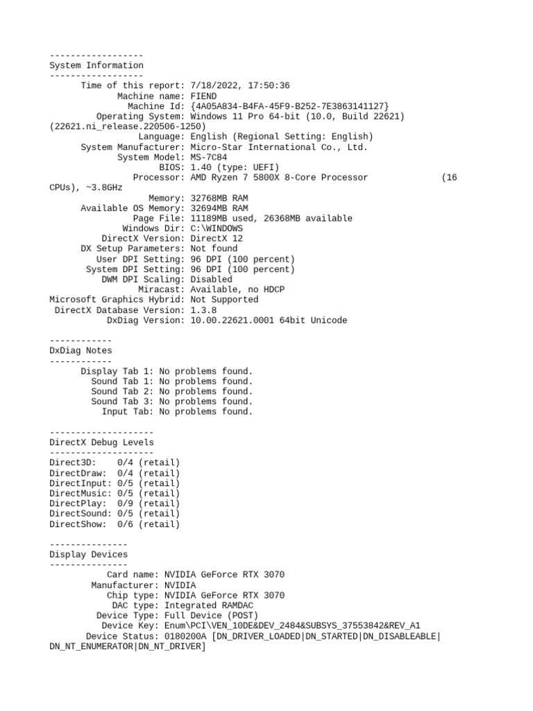DxDiag of A Typical System | PDF | Device Driver | Computer Monitor