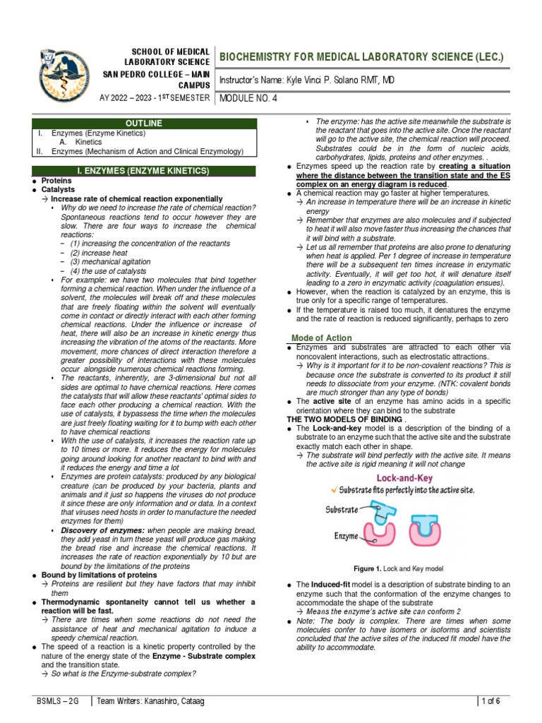 Biochem Lec Transes (Week 4) | PDF | Enzyme | Enzyme Inhibitor