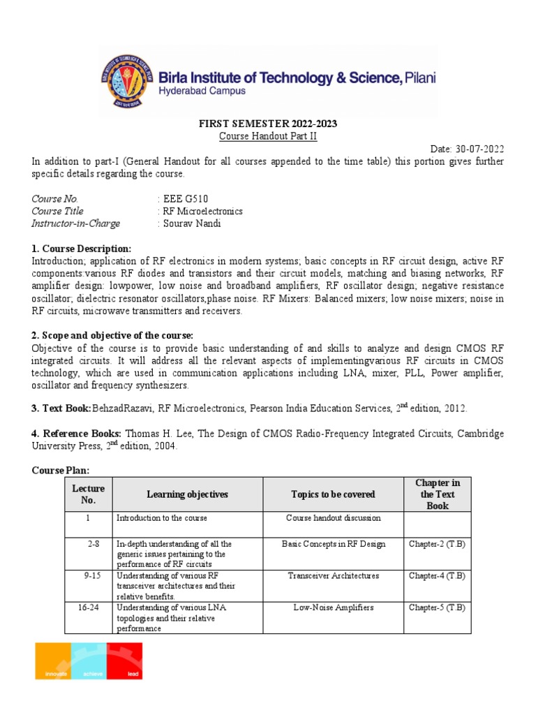 EEE G510 RF Microelectronics | PDF | Electronic Oscillator | Electrical Engineering