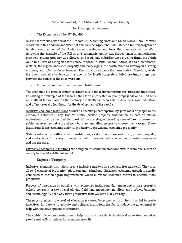 Why Nations Fail - Summary | PDF | Economic Growth | Institution