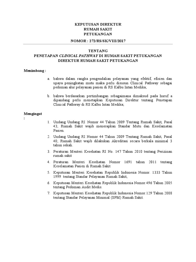 Penetapan Clinical Pathway RS Petukangan | PDF