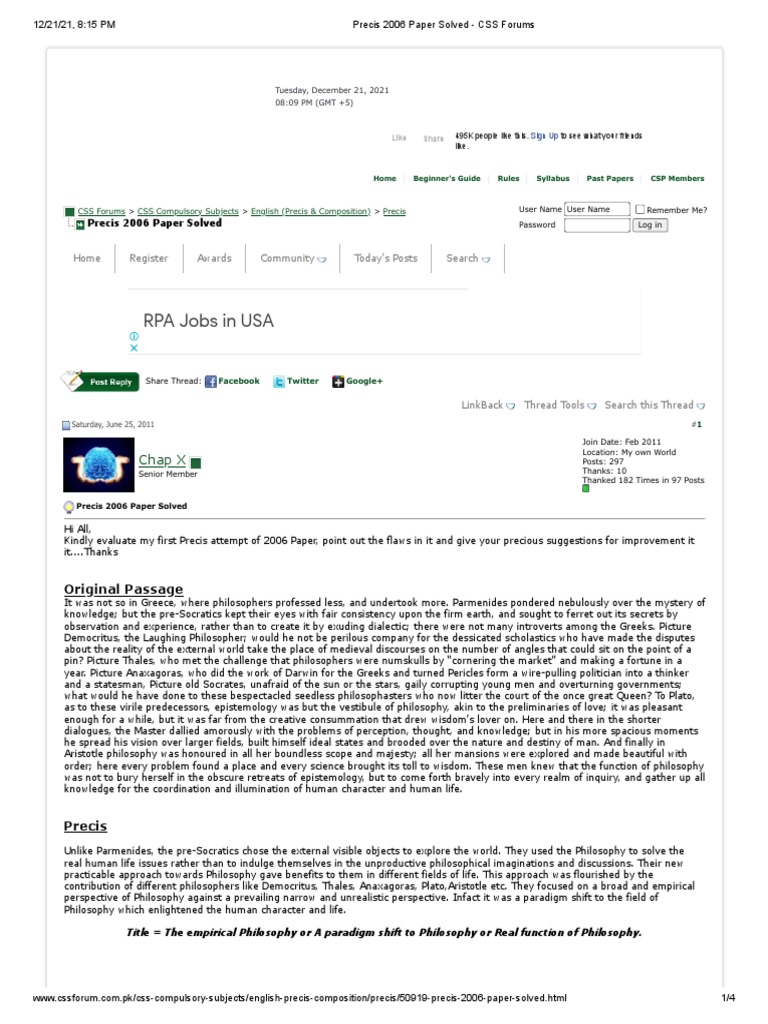 Precis 2006 Paper Solved - CSS Forums | PDF | Epistemology | Philosophical Theories