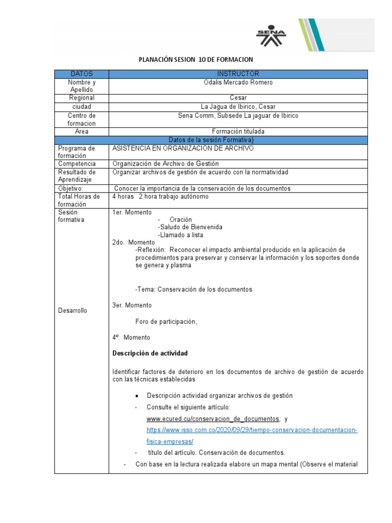 Planación Sesion 10 - Aoa | PDF