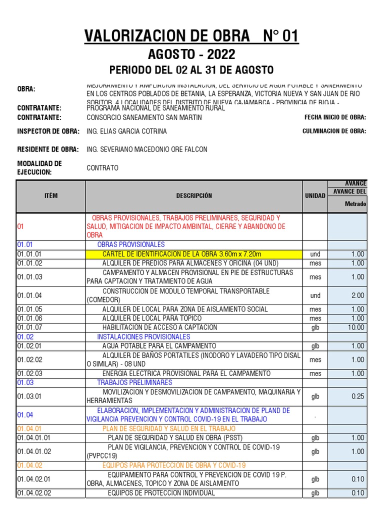 Metrado de La Valorizacion N°01 | PDF | Hormigón | Fundación (Ingeniería)