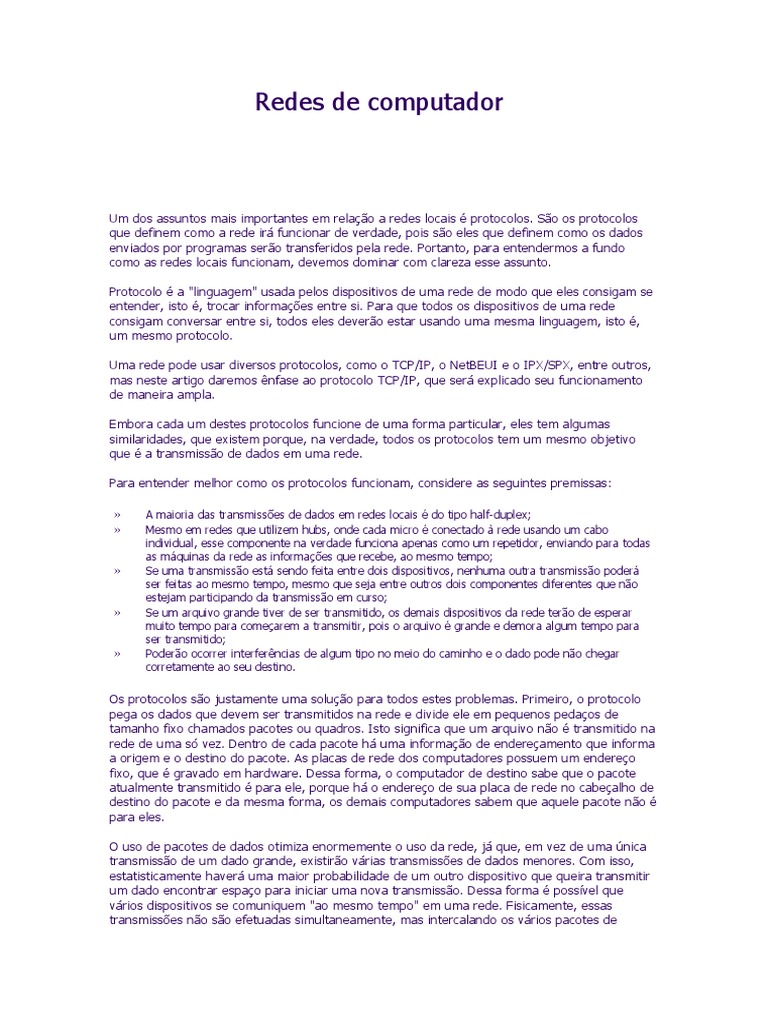 Protocolos em Redes de Computador: TCP/IP | PDF | Modelo OSI | Rede de ...
