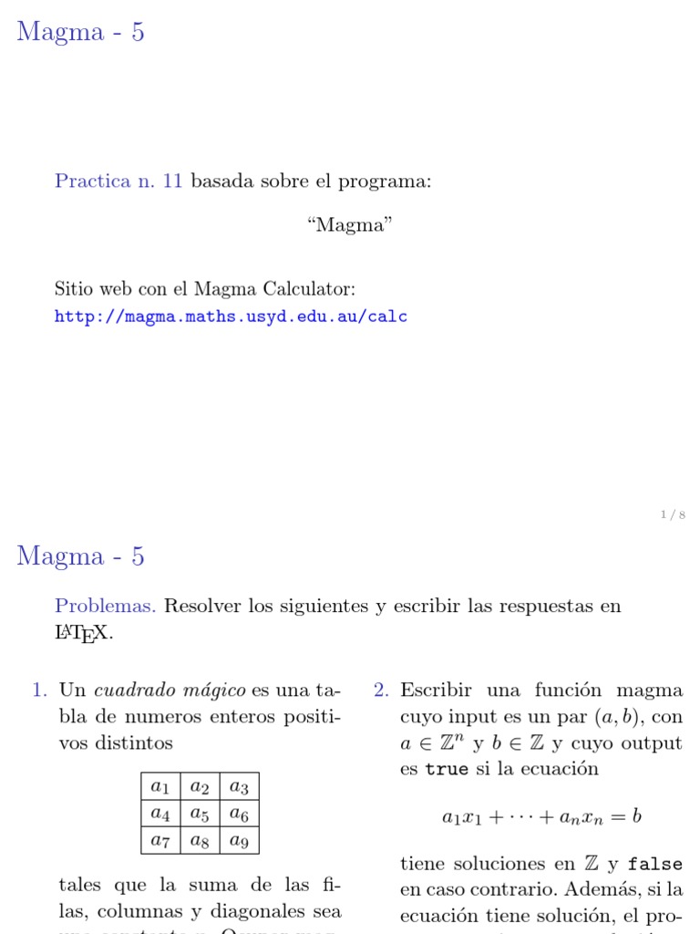 Basada Sobre El Programa: "Magma": Practica N. 11 | PDF | Ecuaciones ...