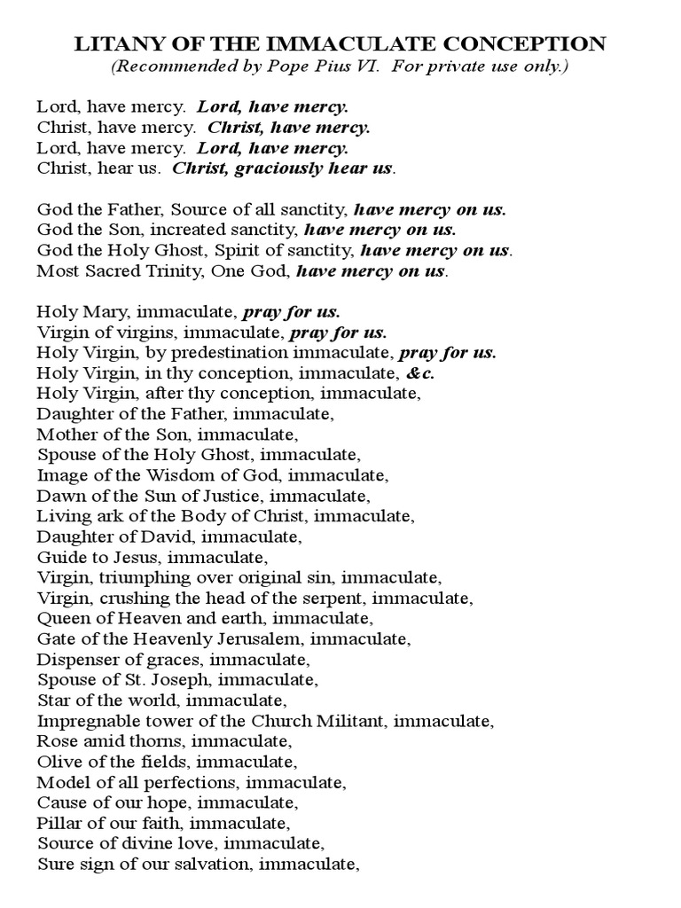 LITANY OF THE IMMACULATE CONCEPTION 2 Copies | PDF | Mary, Mother Of Jesus | Mercy