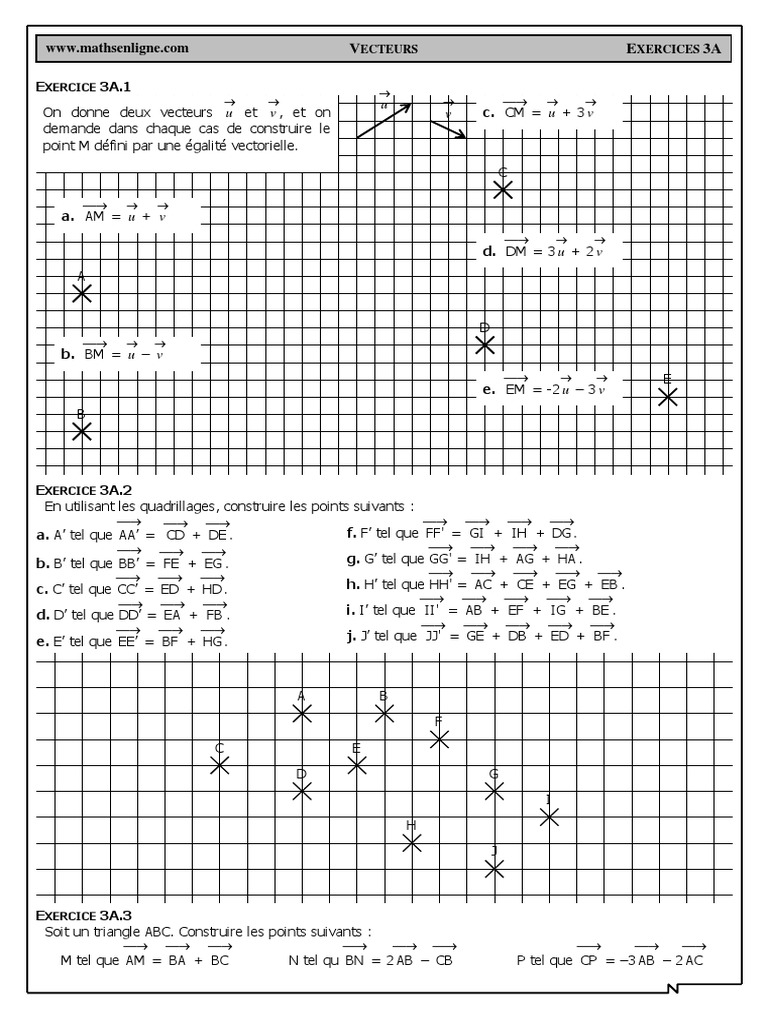 Chap 04 - Ex 3A - Calculs Avec Les Vecteurs (Constructions) - CORRIGE | PDF