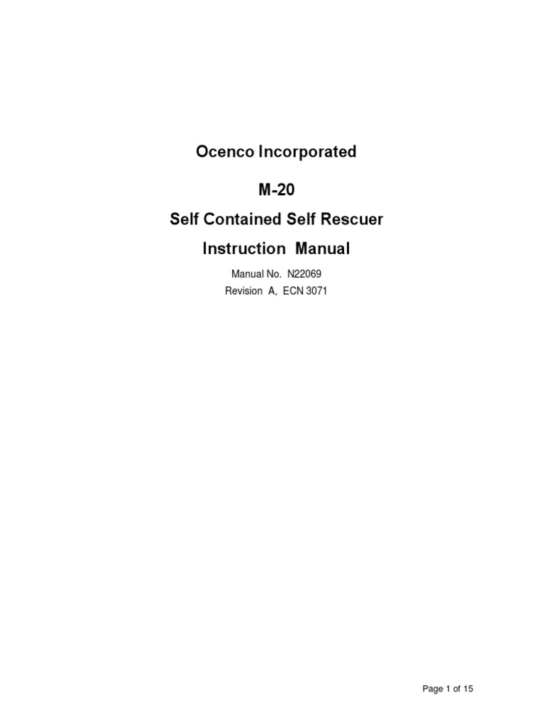 OCENCO M-20-Scsr-Instruction-Manual | PDF | Breathing | Chemistry