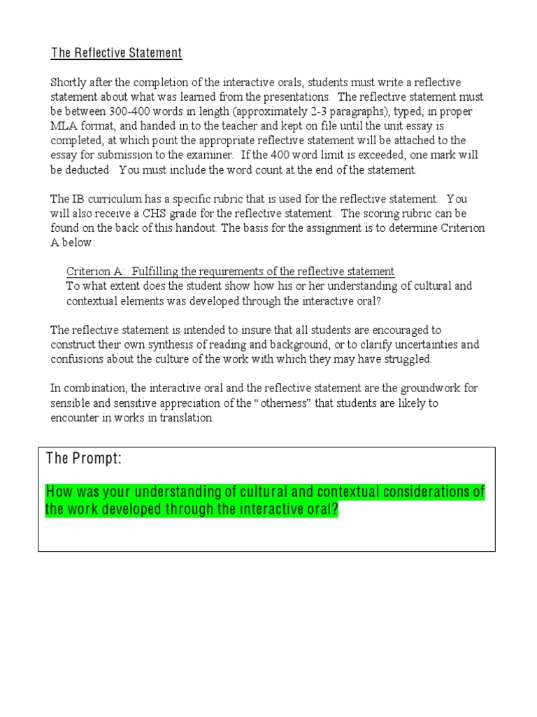 The Reflective Statement | PDF | Paragraph | Communication