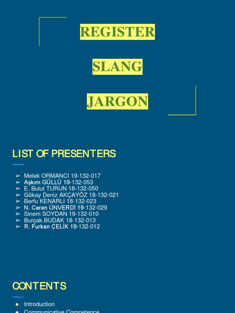 Register, Slang, Jargon | PDF | English Language | Linguistics