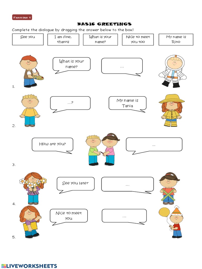 Concise Titles for Basic Greeting Dialogue Exercises | PDF