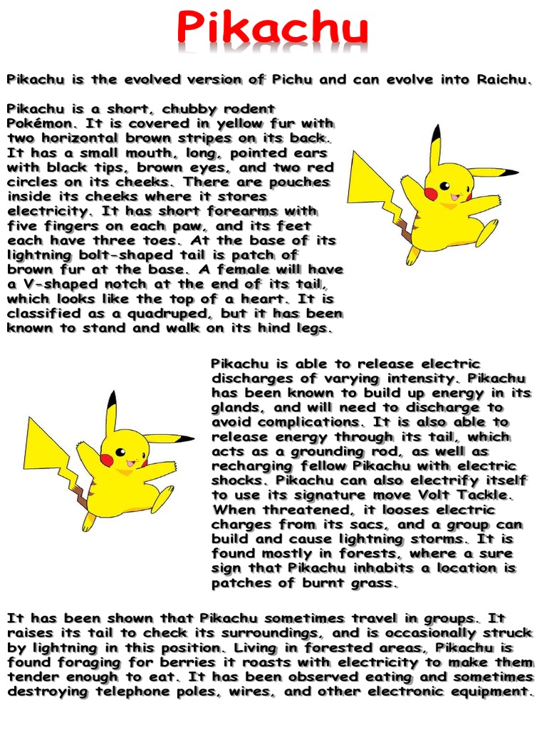 Pikachu Reading Comprehension | PDF