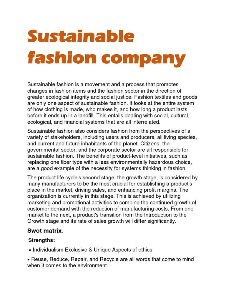 Sustainable Fashion Company Project 2 Sourabh Kumar | PDF