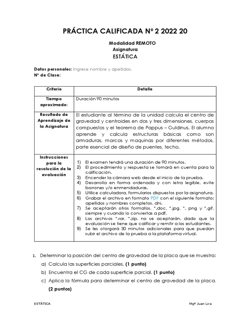 Práctica Calificada #2 Estática-2 | PDF | Braguero | Ingeniería mecánica