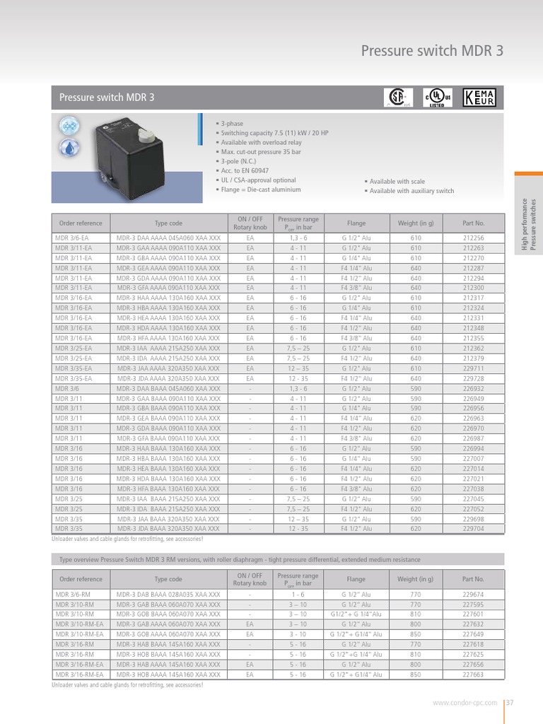 MDR 3 Pressure Switch | PDF | Electrical Components | Manufactured Goods