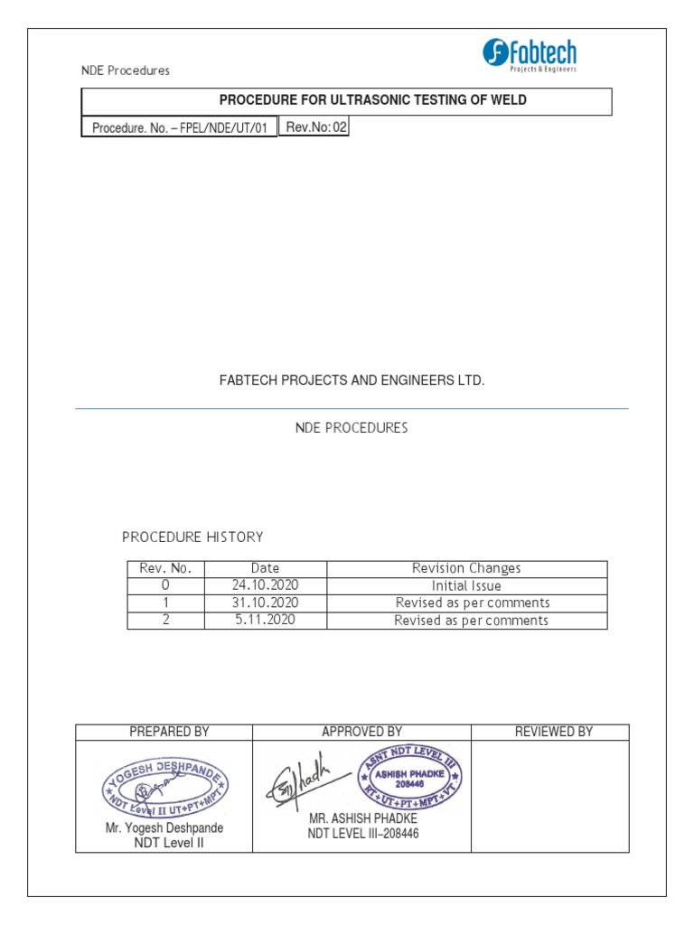 UT PROCEDURE Rev | PDF | Nondestructive Testing | Welding