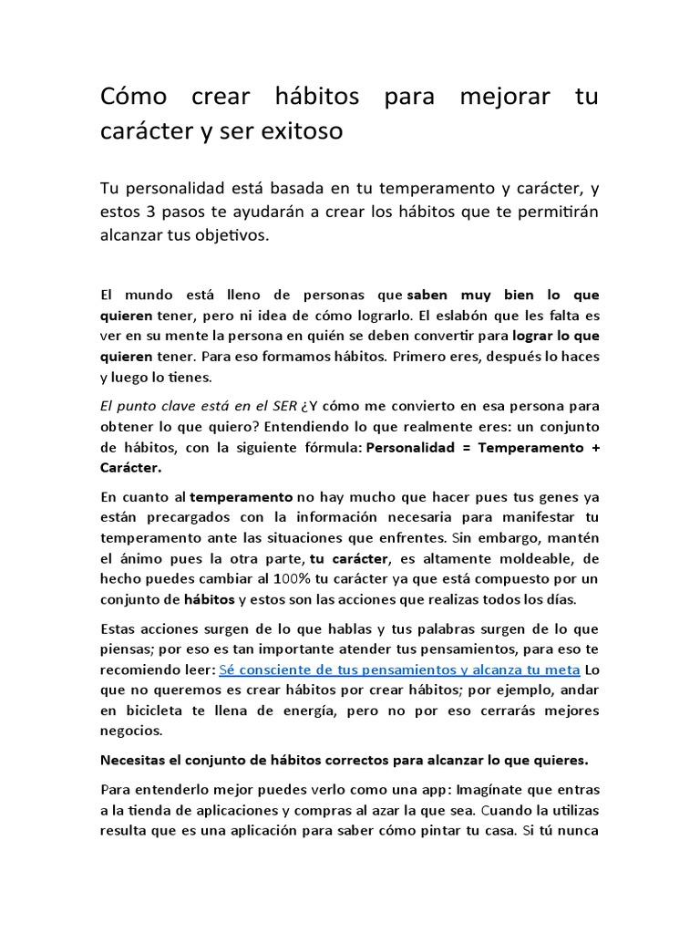 Crea Hábitos para Transformar tu Carácter | PDF