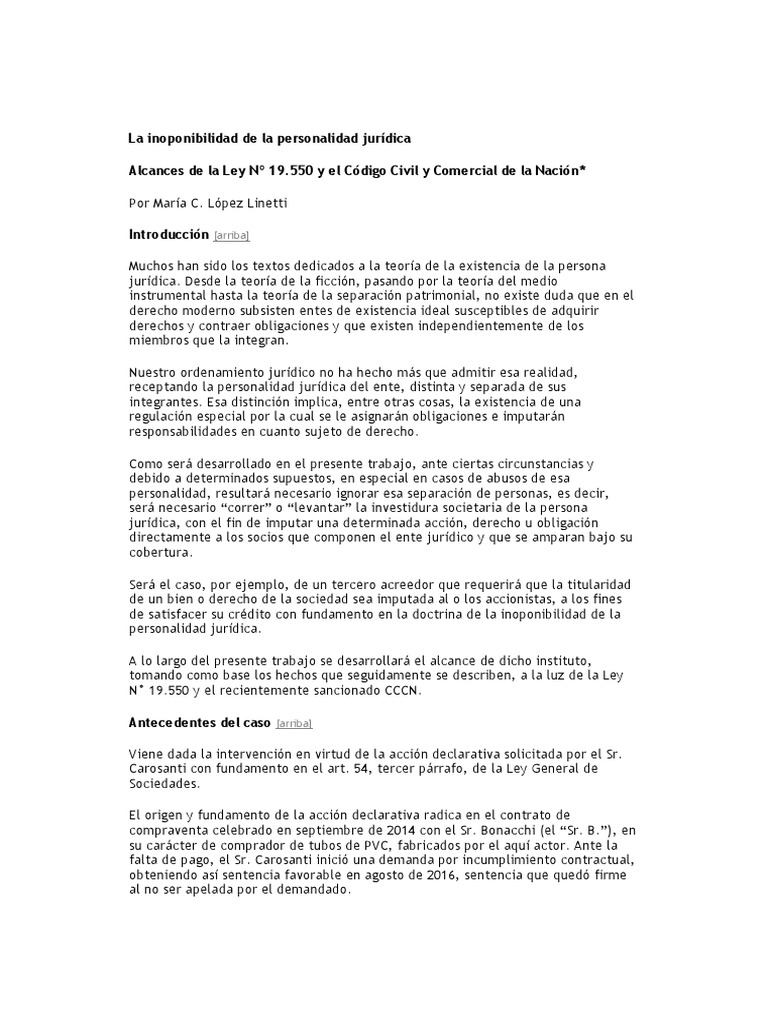 La Inoponibilidad de La Personalidad Jurídica | PDF | Bienes (Ley ...