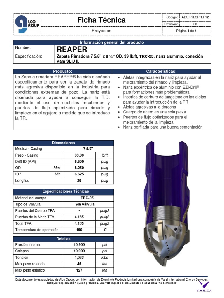 ADS - PR.CP.1.F12 Ficha Técnica REAPER 7.625 X 8.25 TRC95 39ppf VAM ...