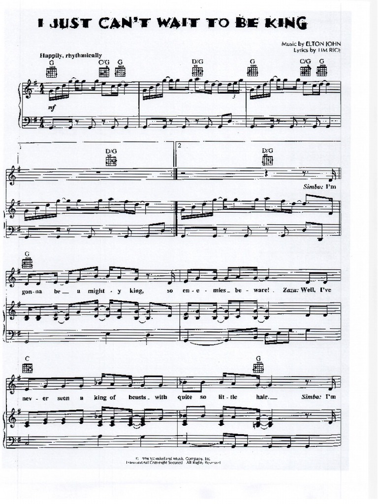 Lion King - I Just Cant Wait To Be King | PDF