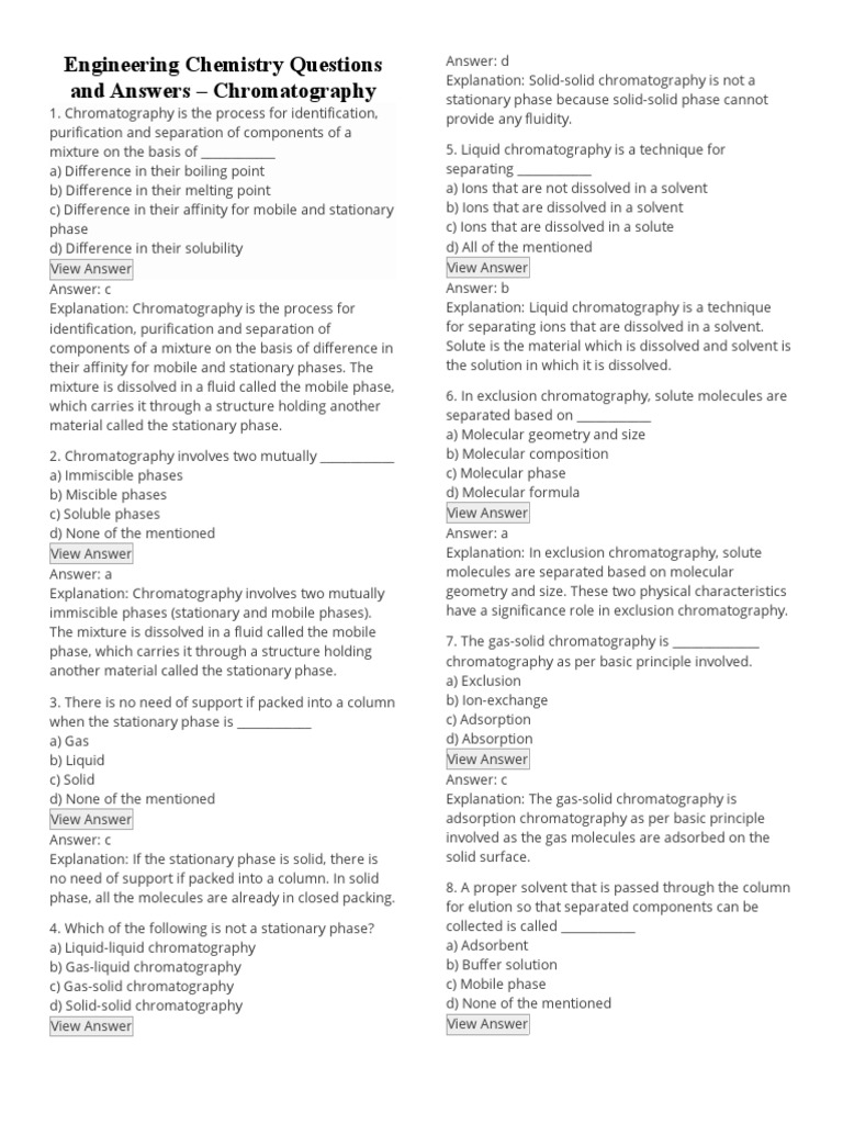 Engineering Chemistry Questions And Answers Pdf Chromatography