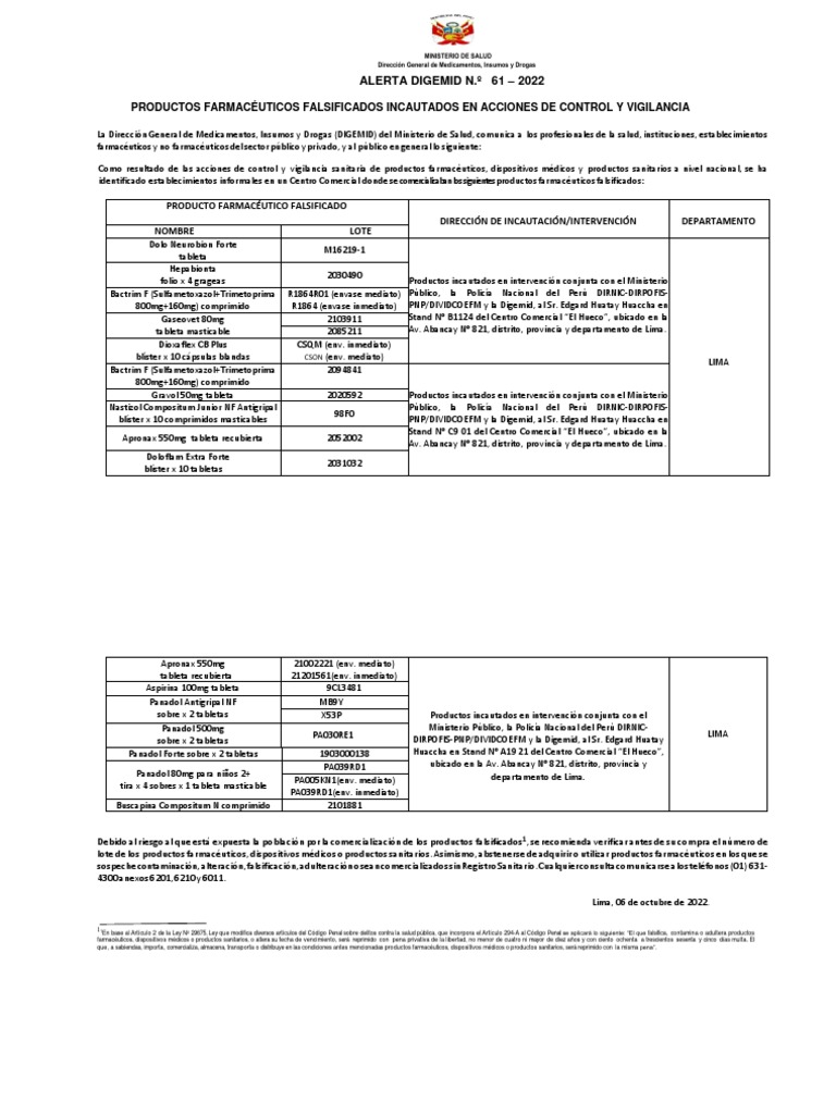 Alerta 61-22 | PDF | Cuidado de la salud | Ciencias de la Salud