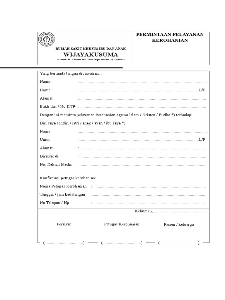 Form Permintaan Pelayanan Kerohanian | PDF