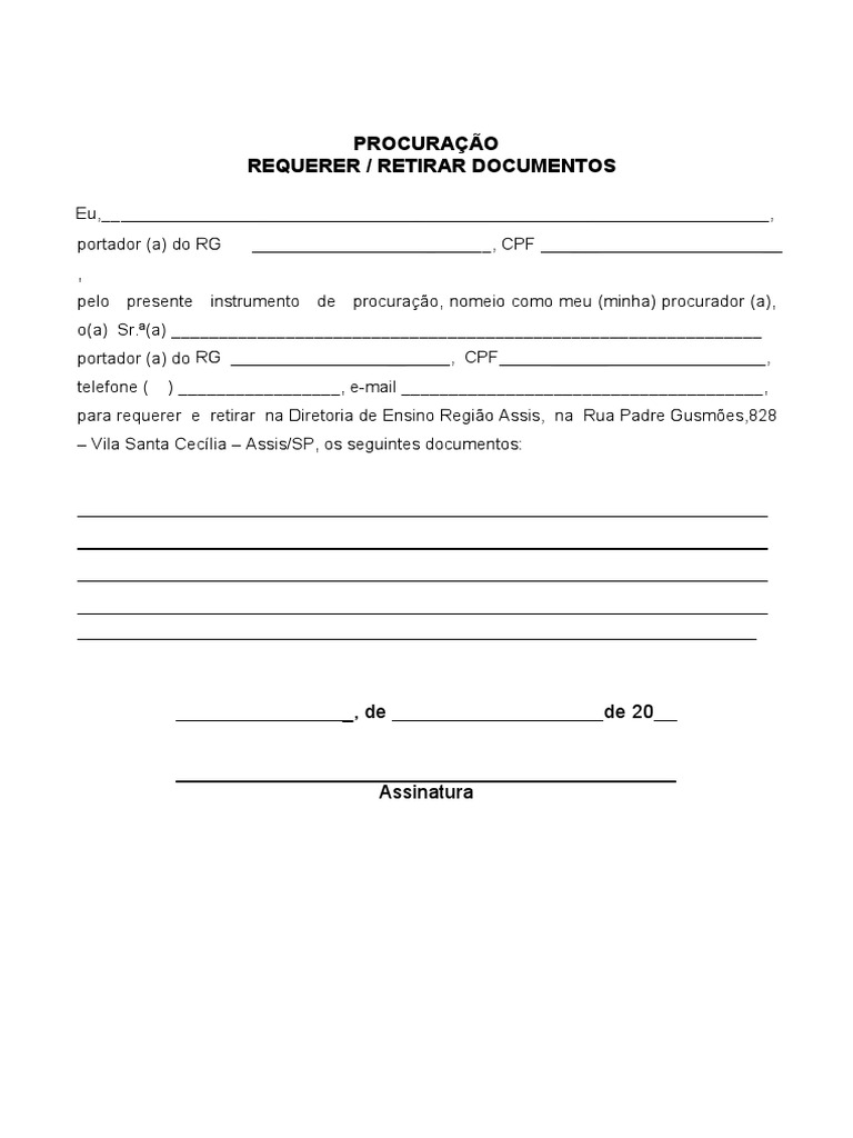 2 Modelo de Procurao para Retirada de Documentos Dera 30-03-20 | PDF