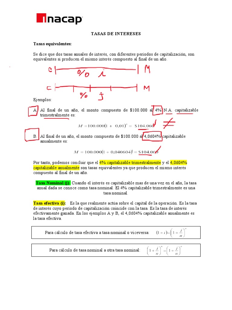 Tasas de Interés: Equivalencias y Cálculos | PDF | Interés ...