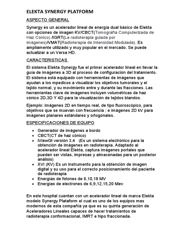 Rebagliati Elekta Synergy Platform | PDF | Terapia de radiación ...