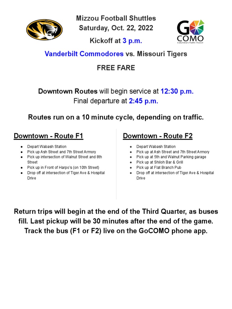 Mizzou Shuttle Schedule Sept. 22 | PDF | Hotel | Hospitality Industry