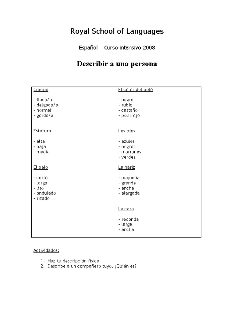 Describir A Una Persona | PDF