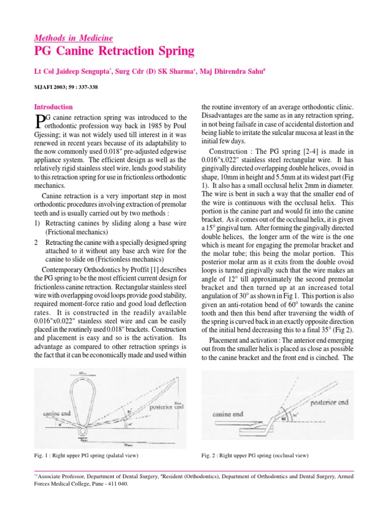 PG Canine Retraction Spring: Methods in Medicine | PDF | Orthodontics ...
