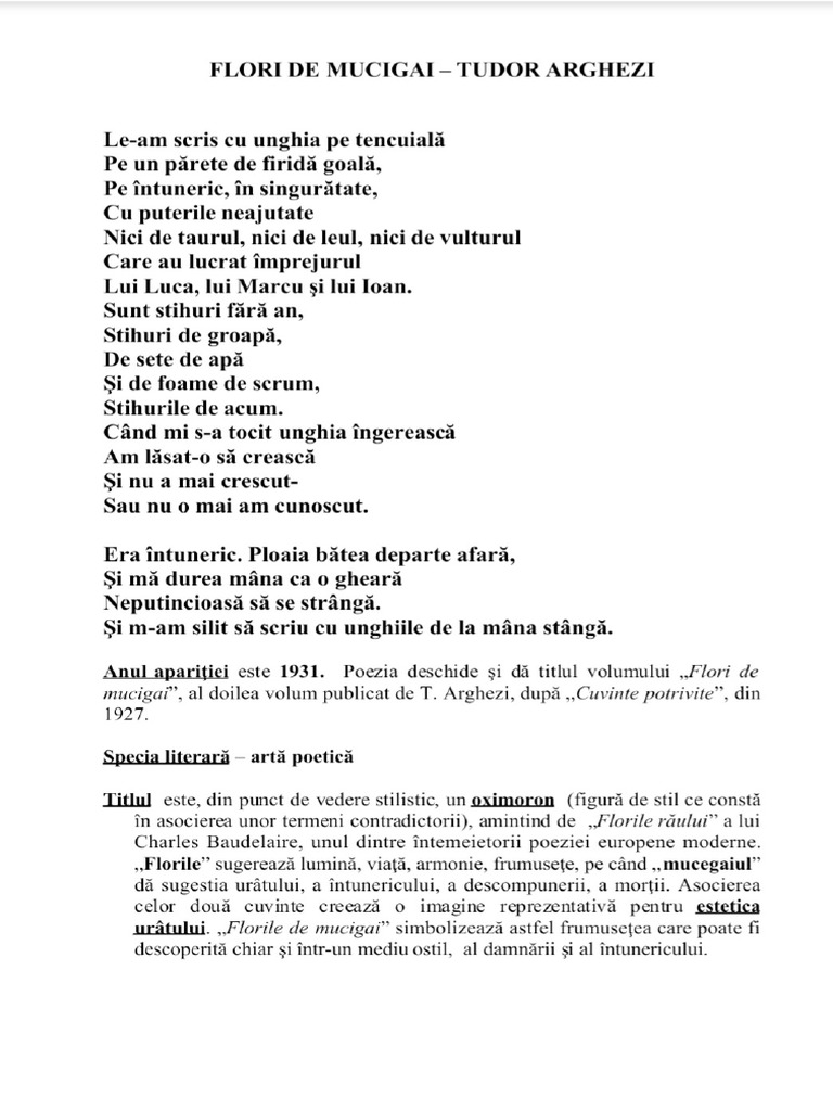 Flori de Mucigai de Tudor Arghezi | PDF