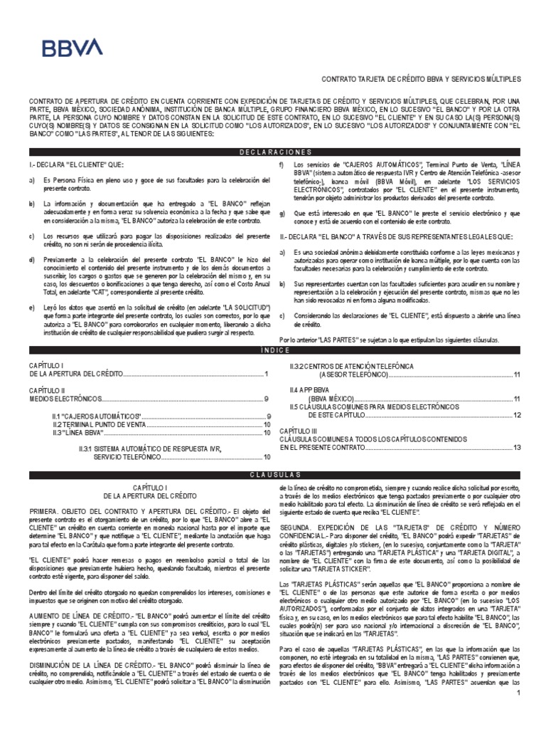 Contrato de Crédito y Servicios BBVA | PDF | Tarjeta de crédito | Bancos