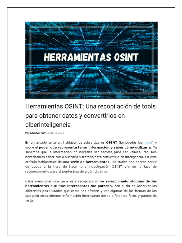 Herramientas OSINT - Una Recopilación de Tools para Obtener Datos y Convertirlos en ...