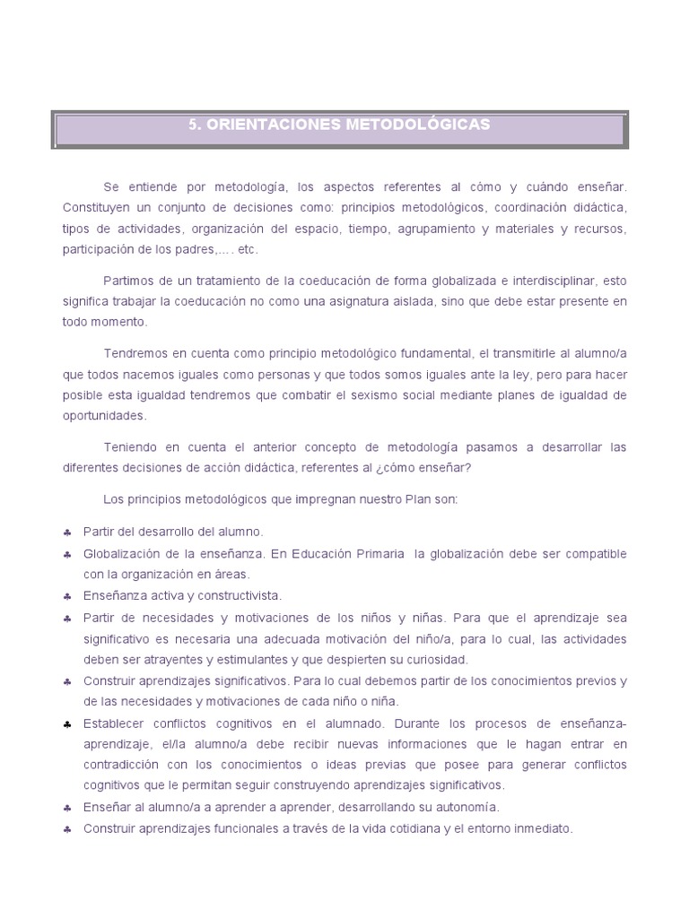 Orientaciones Metodológicas | PDF | Aprendizaje | Método de enseñanza