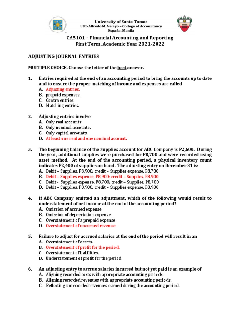 Adjusting Entries With Answers | Download Free PDF | Debits And Credits ...