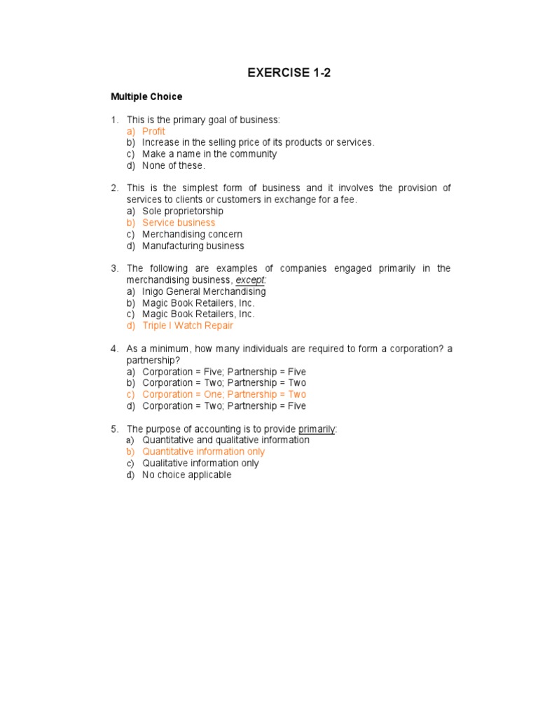 CA5101 CHAPTER 1 - EXERCISE 2 (With Key) | PDF | Accounting | Financial Statement