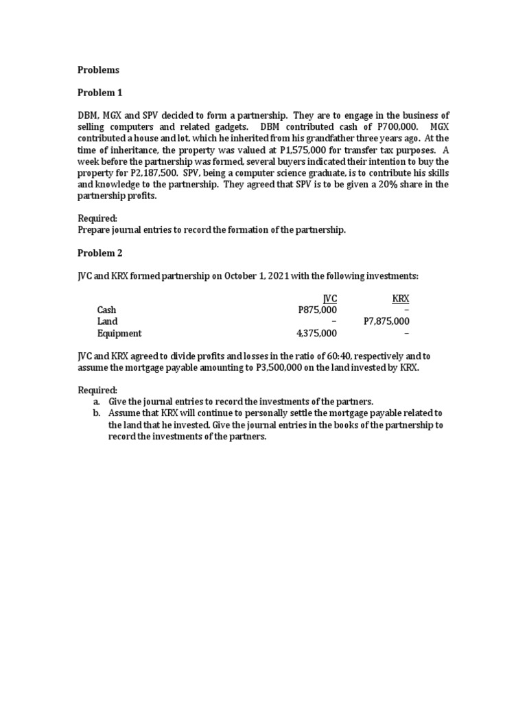 Partnership 2021 - Long Problems | PDF | Balance Sheet | Investing