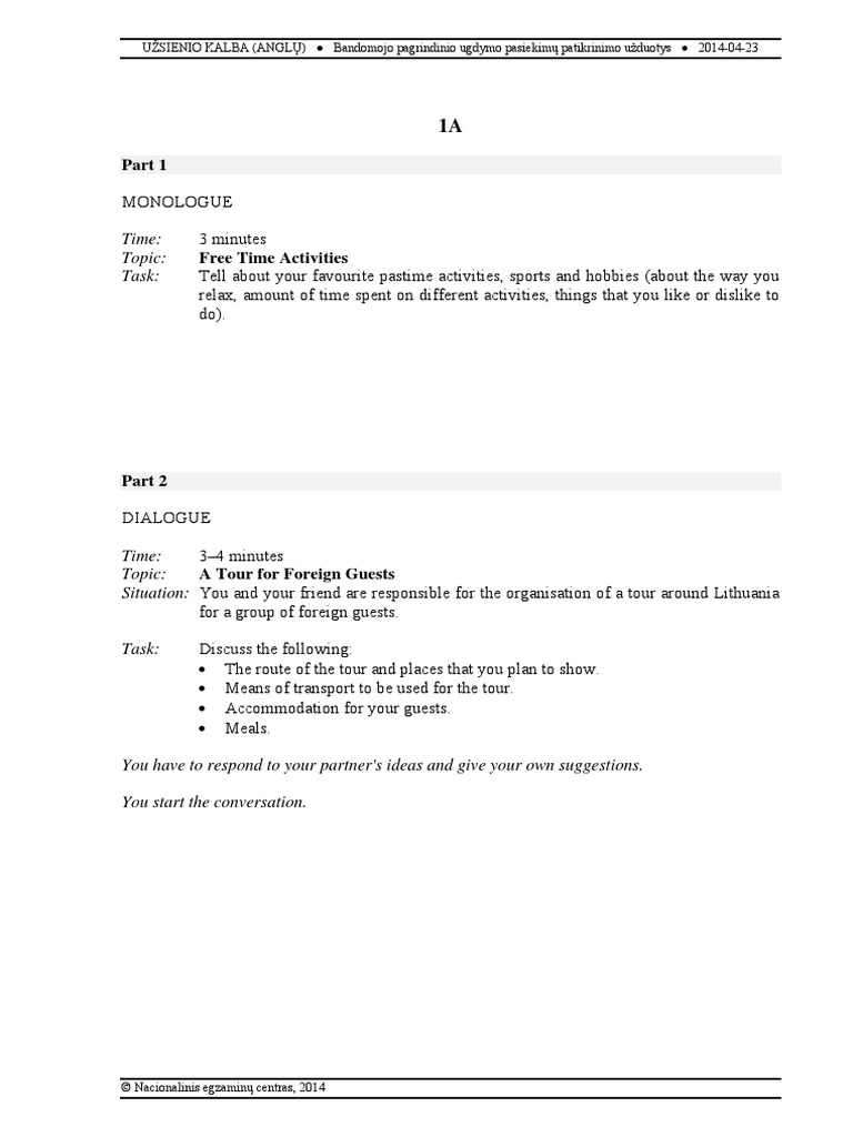 2014 PUPP Bandomoji Uzduotis Anglu Kalb | PDF | Foreign Language