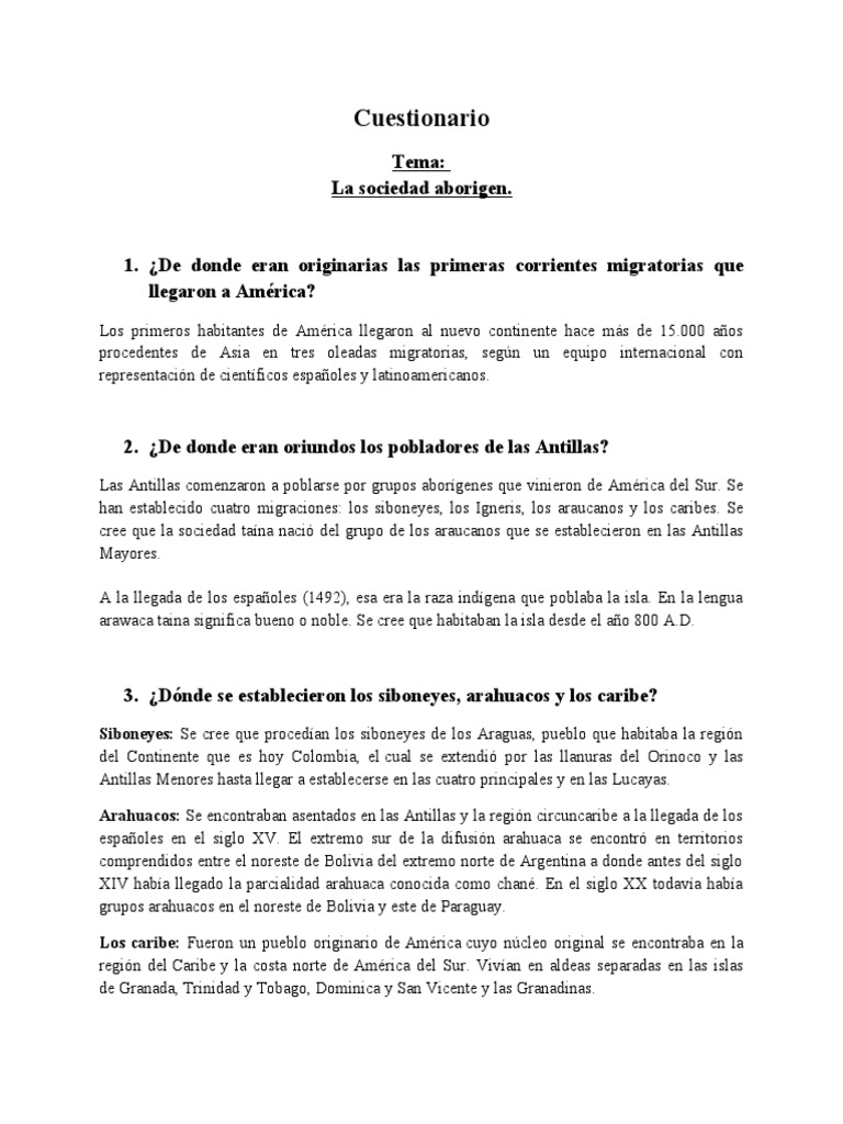 Sociedad Aborigen en América: Taínos y Caribes | PDF