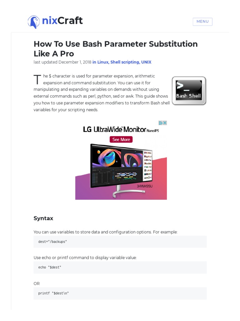 Bash Shell Parameter Substitution Pdf Parameter Computer