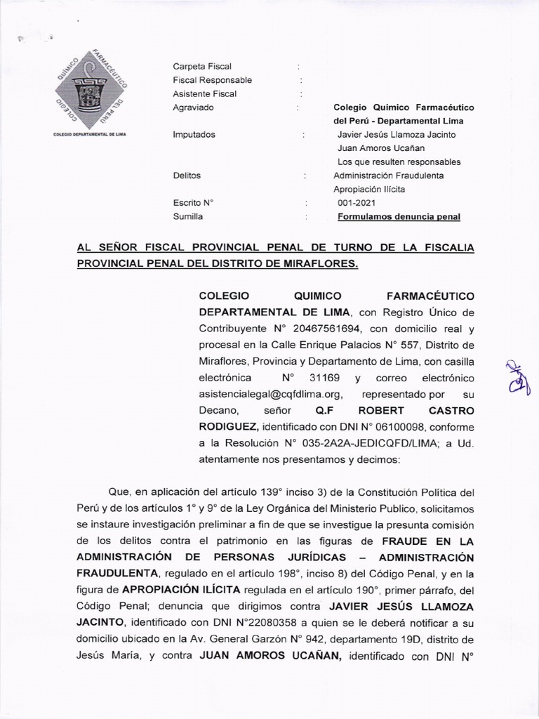 Denuncia #255 2021 2°FPPM | PDF | Contabilidad | Derecho penal