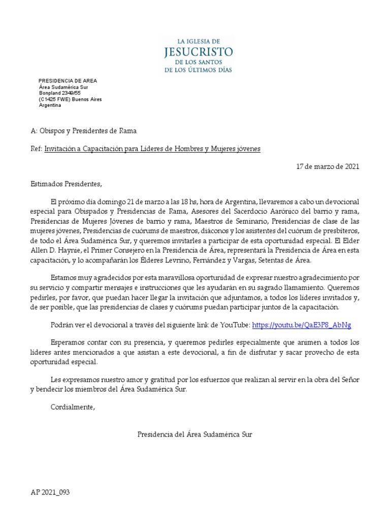 AP 2021 - 093 - Carta - Invitación A Capacitación para Líderes de Hombres y Mujeres Jóvenes y ...