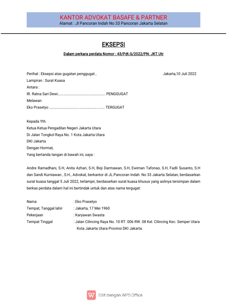 Tugas Eksepsi - Hukum Acara Perdata | PDF | Ilmu Sosial | Hukum