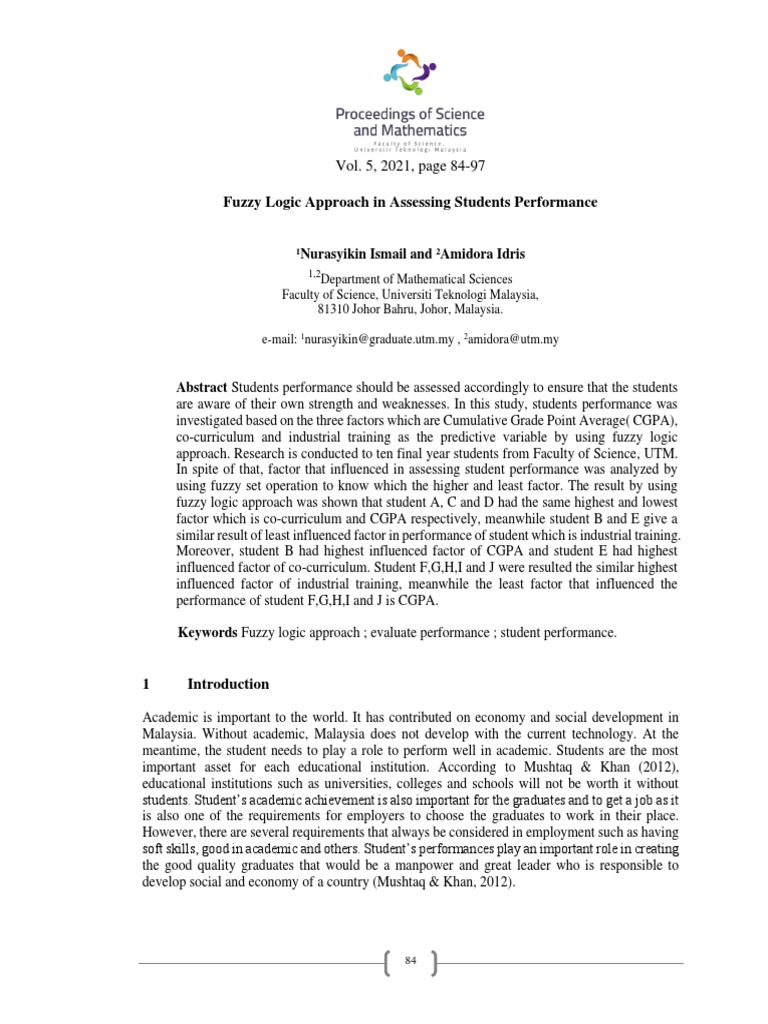 Fuzzy Logic in Determining Student's Perfomance | PDF | Fuzzy Logic | Cognitive Science