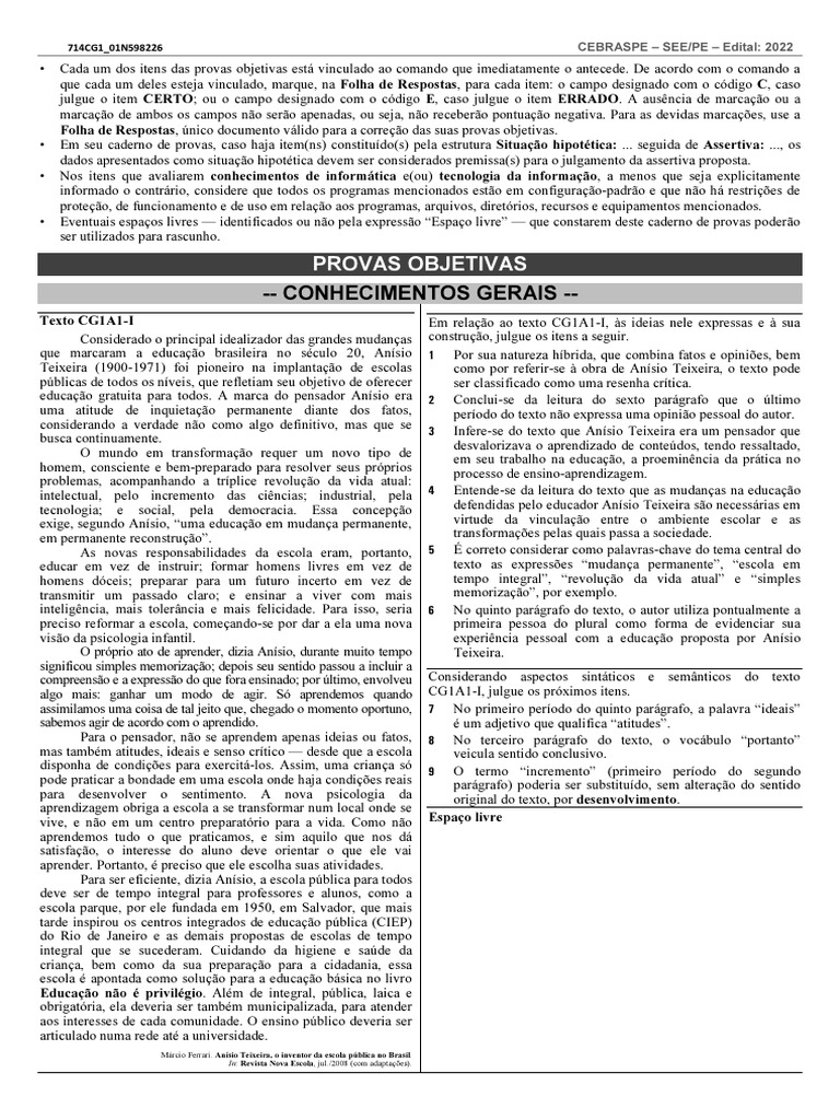 Prova 01 - Conhecimento Básico | PDF